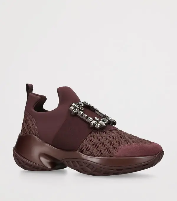 ROGER VIVIER Embellished Buckle Sneakers - Burgundy