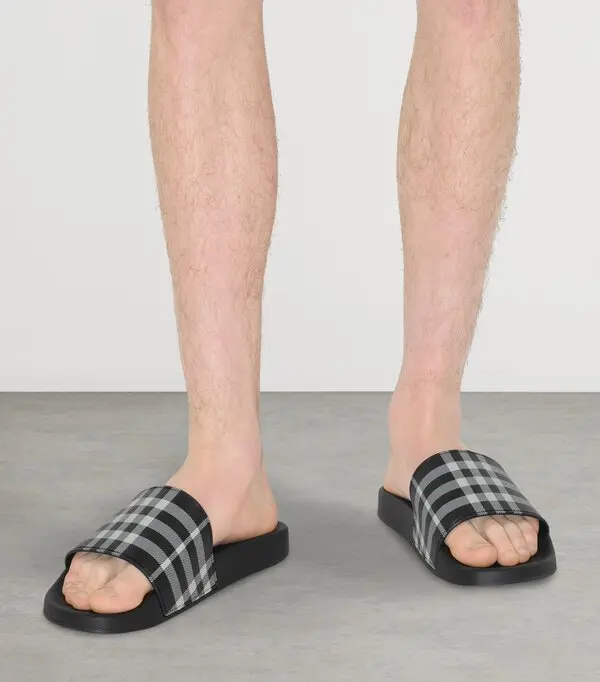Burberry Check Print Slides - Black
