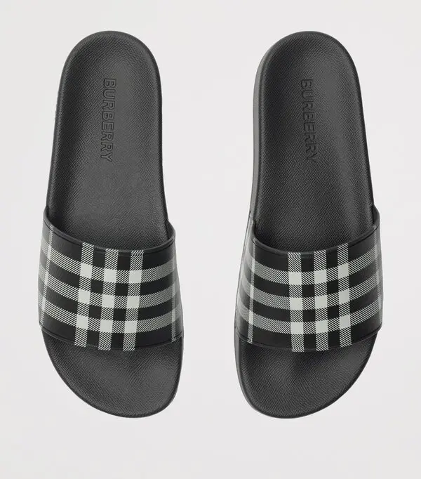 Burberry Check Print Slides - Black