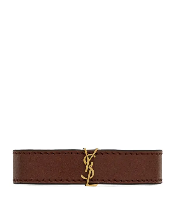 Saint Laurent Leather Cassandre Bracelet - Brown