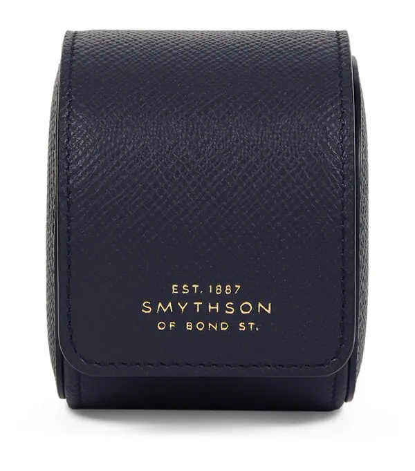 Smythson Leather Panama Single Watch Roll - Blue