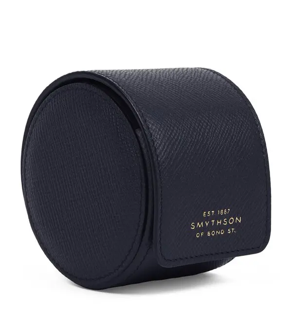 Smythson Leather Panama Single Watch Roll - Blue