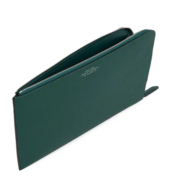 Smythson Panama Leather Slim Pouch - Green