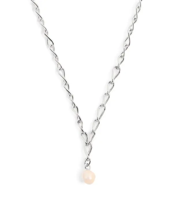 ASTRID & MIYU Sterling Lariat Necklace With Pearl Charm - Silver