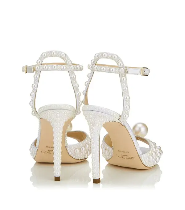 JIMMY CHOO Sacora 100 Pearl Embellished Satin Sandals - White