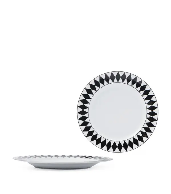 Prada Set Of 2 Porcelain Chequerboard Dessert Plates - White
