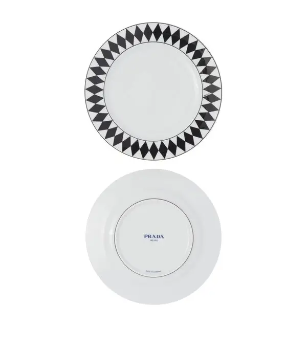 Prada Set Of 2 Porcelain Chequerboard Dessert Plates