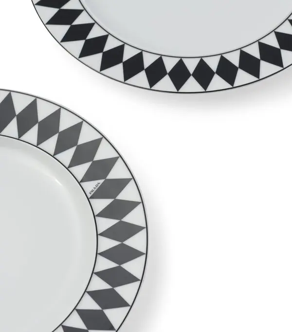 Prada Set Of 2 Porcelain Chequerboard Dessert Plates