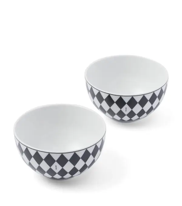Prada Set Of 2 Porcelain Chequerboard Cereal Bowls - White