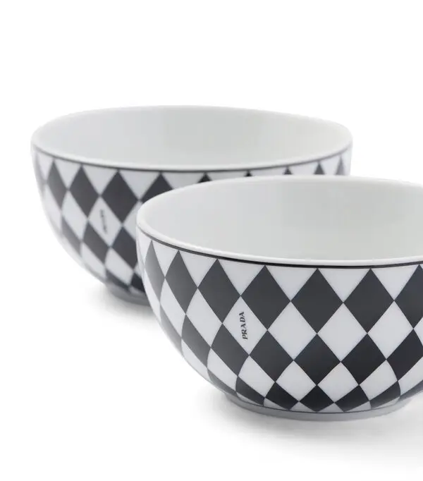 Prada Set Of 2 Porcelain Chequerboard Cereal Bowls