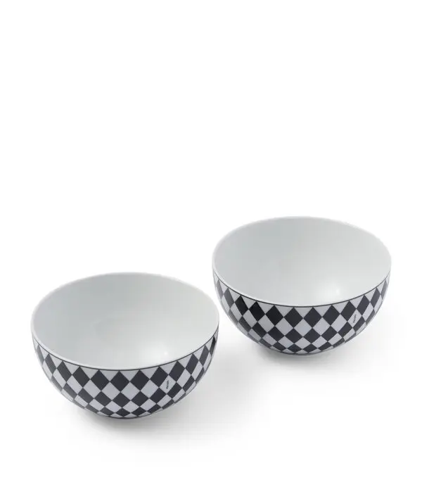 Prada Set Of 2 Chequerboard Soup Bowls - White