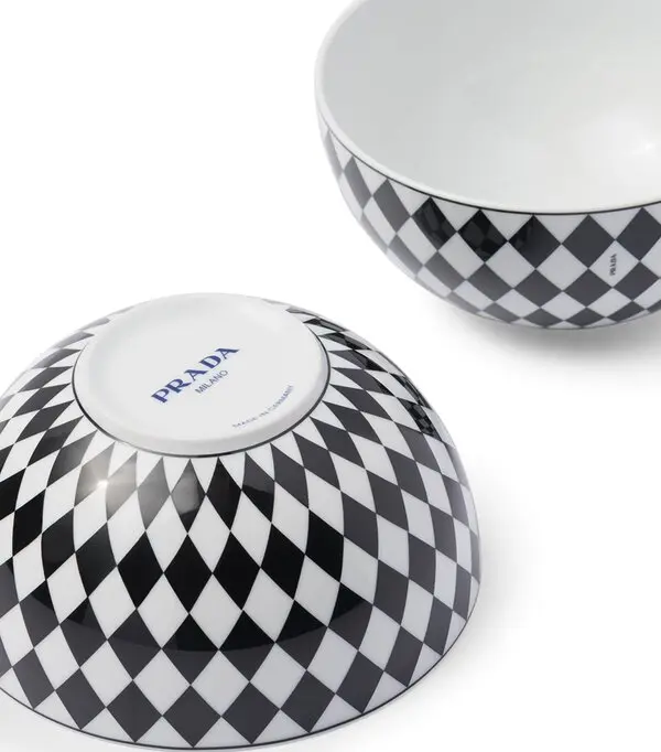 Prada Set Of 2 Chequerboard Soup Bowls
