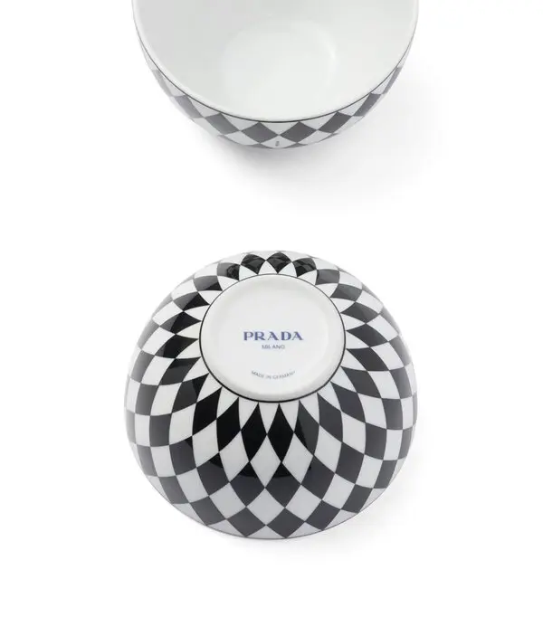 Prada Set Of 2 Porcelain Chequerboard Rice Bowls