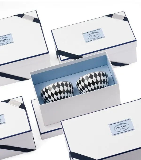 Prada Set Of 2 Porcelain Chequerboard Rice Bowls