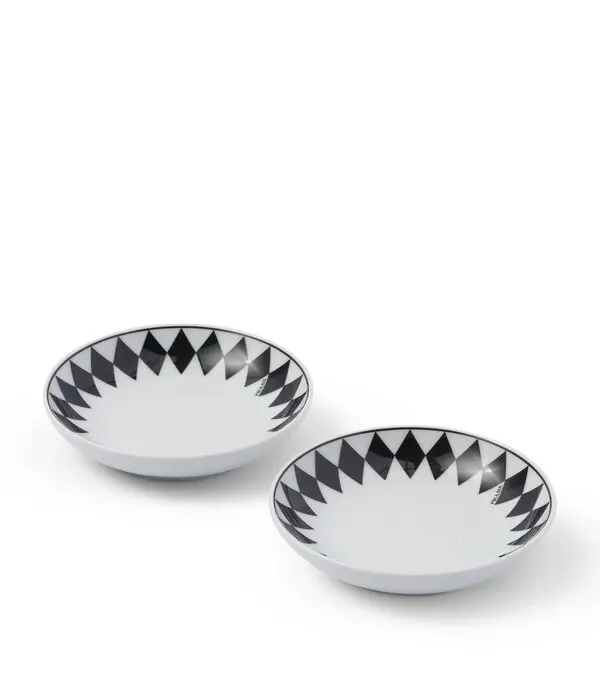 Prada Set Of 2 Porcelain Chequerboard Sauce Bowls - White