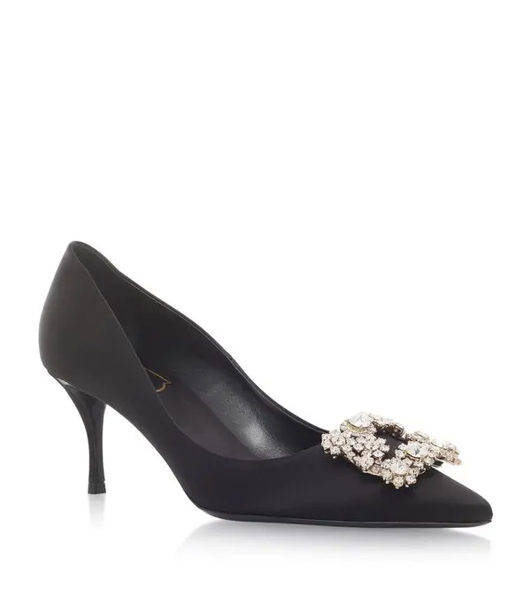 ROGER VIVIER Satin Decolleté Crystal Buckle Pumps 65 - Black