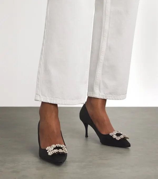 ROGER VIVIER Satin Decolleté Crystal Buckle Pumps 65 - Black