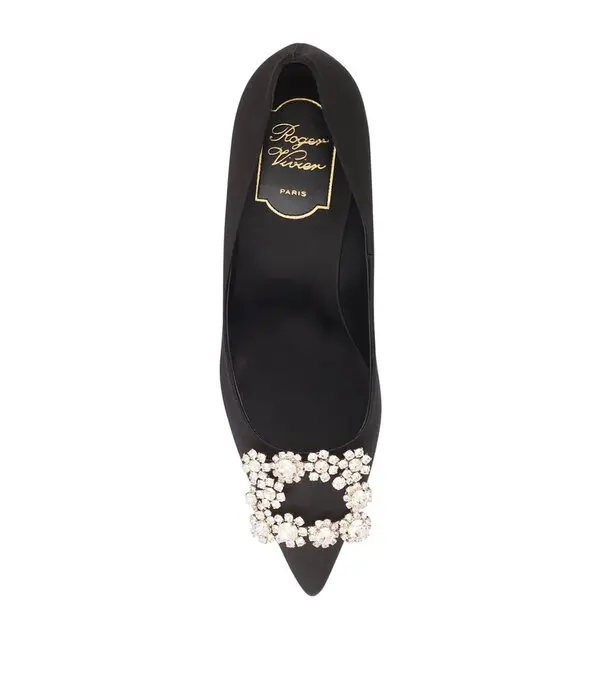 ROGER VIVIER Satin Decolleté Crystal Buckle Pumps 65 - Black