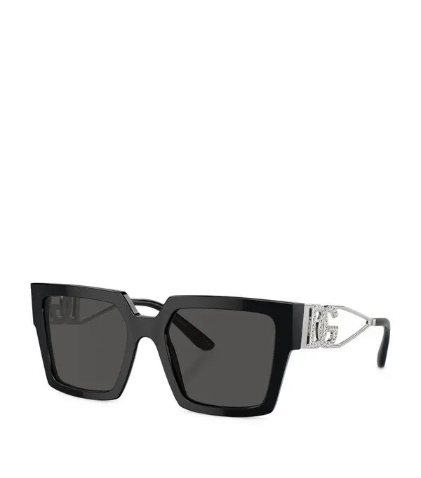 Dolce & Gabbana Oversized Square Frame Sunglasses With Crystal Embellished Logo