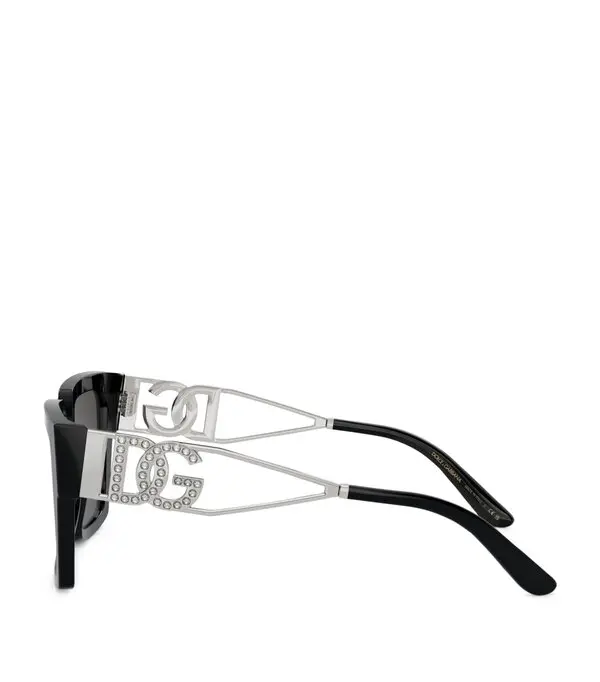 Dolce & Gabbana Oversized Square Frame Sunglasses With Crystal Embellished Logo