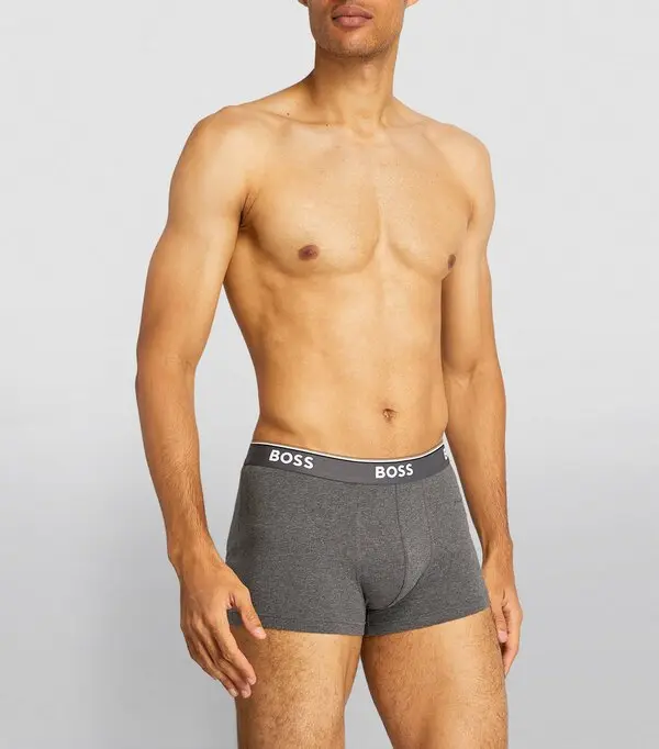 BOSS Stretch-cotton Logo Trunks - Grey