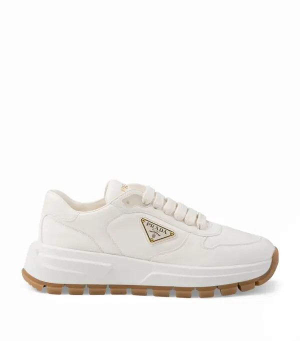 Prada Leather Triangle Sneakers - Neutral