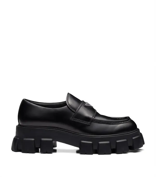 Prada Brushed Leather Monolith Loafers - Black