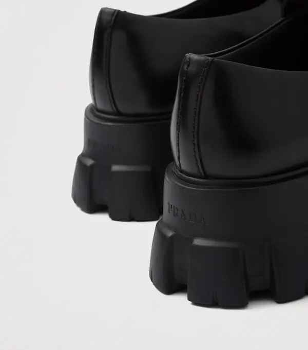 Prada Brushed Leather Monolith Loafers - Black