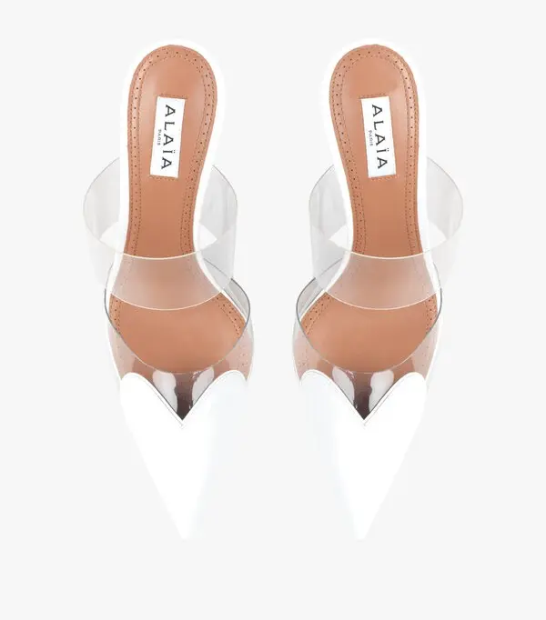 Alaïa Le Coeur 90 Patent Leather Mules - White