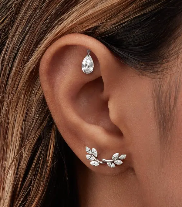 MARIA TASH Diamond Vine Threaded Stud Earring - White