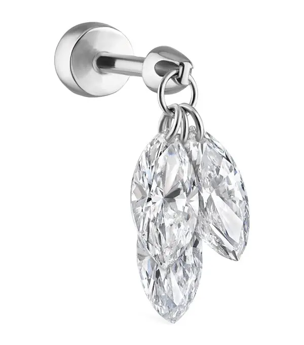 MARIA TASH Floating Diamond Plume Threaded Charm Earring - White