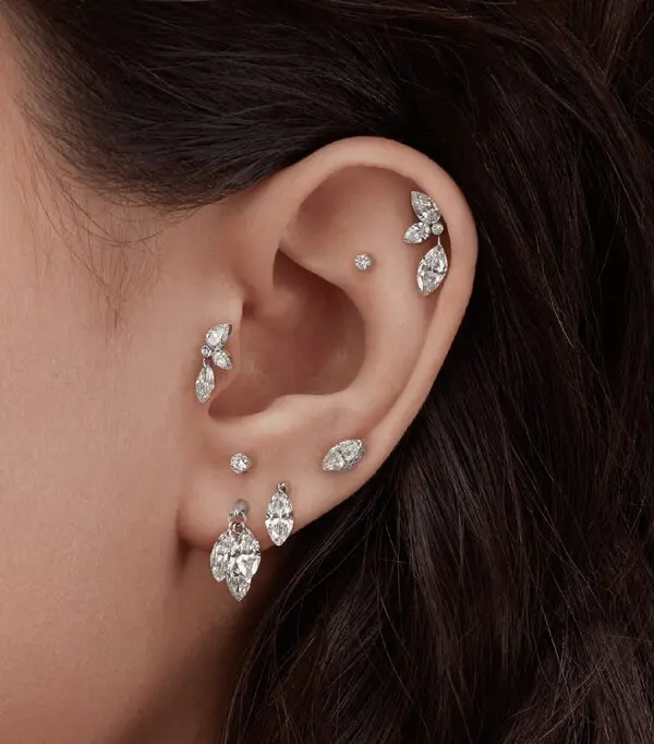 MARIA TASH Floating Diamond Plume Threaded Charm Earring