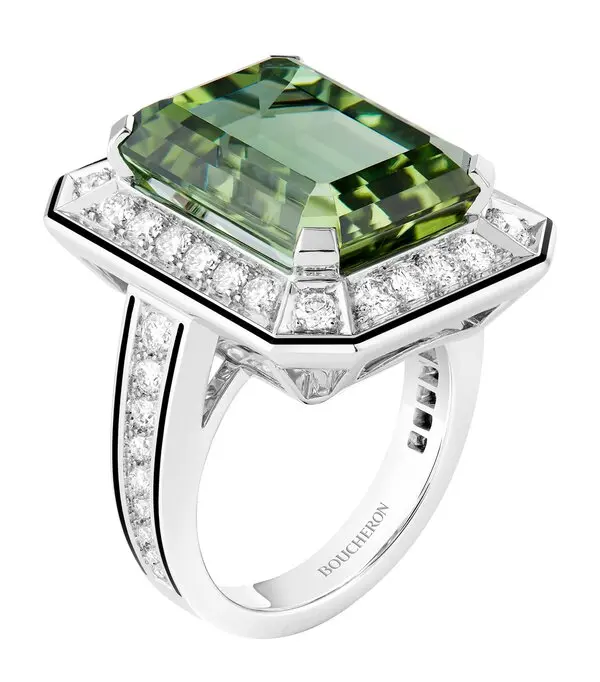 Boucheron White Gold, Diamond, And Tourmaline Vendôme Liseré Ring - Green