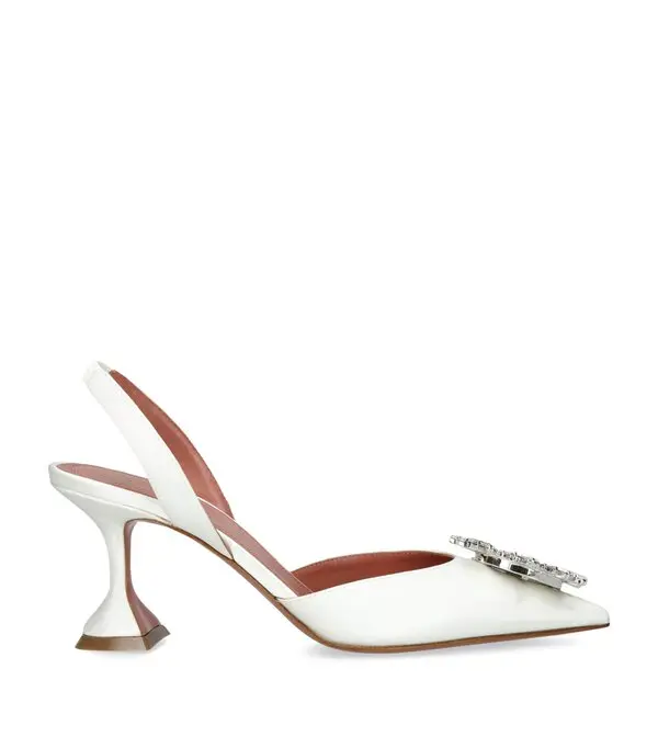 Amina Muaddi Satin Begum Slingback Pumps 70 - White