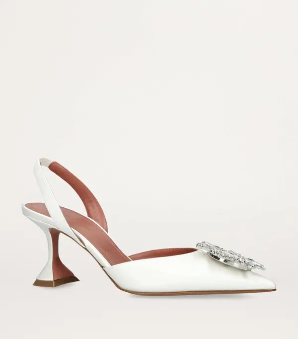 Amina Muaddi Satin Begum Slingback Pumps 70 - White