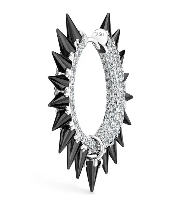 MARIA TASH Gold Moissanite And Diamond Pavé Hoop Earring - White