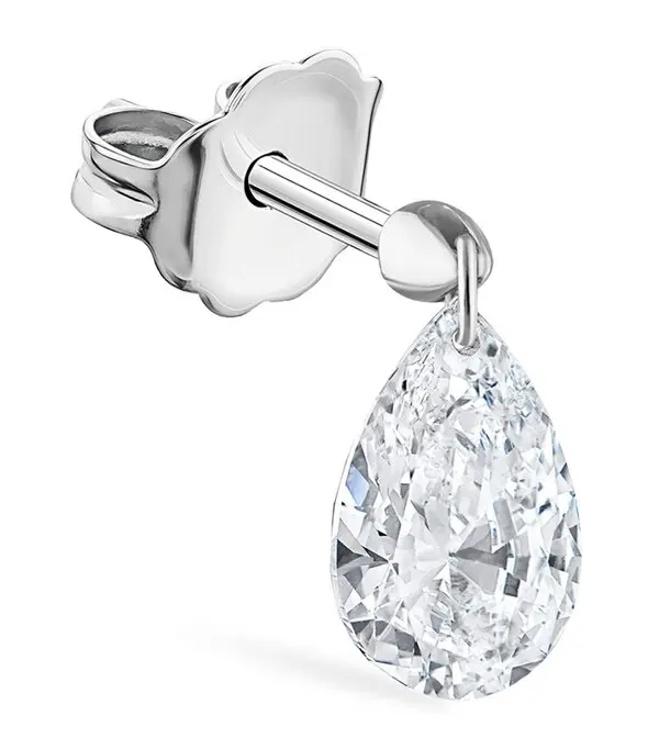 MARIA TASH Floating Pear Diamond Charm Single Stud Earring - White