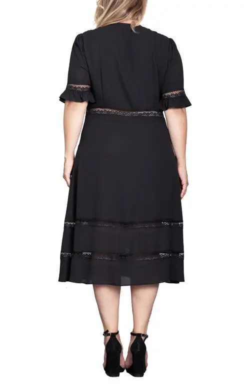 STANDARDS & PRACTICES Lace Inset Georgette Midi Dress - Black
