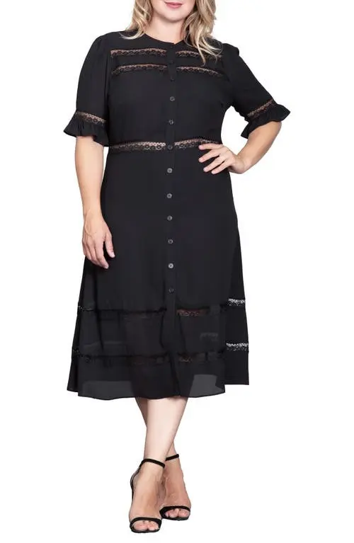 STANDARDS & PRACTICES Lace Inset Georgette Midi Dress - Black
