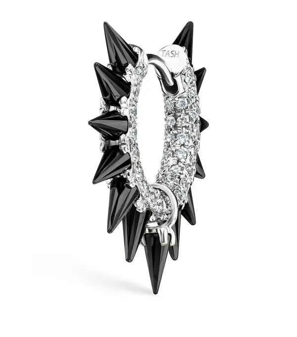 MARIA TASH Gold, Black Moissanite, And Diamond Pavé Hoop Earring - White