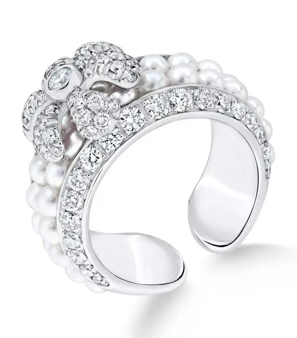 DAVID MORRIS Gold Pearl Rose Flower Ring - White