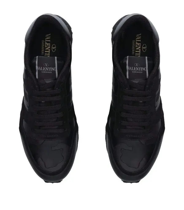 Valentino Garavani Tonal Camouflage Leather And Suede Sneakers - Black