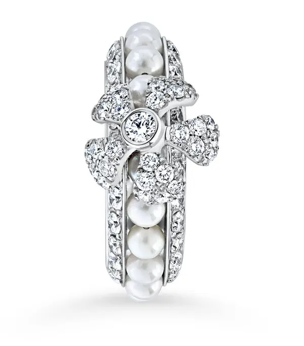 DAVID MORRIS Gold, Diamond And Pearl Rose Ring - White