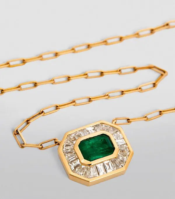 Shay Deco Diamond And Emerald Necklace