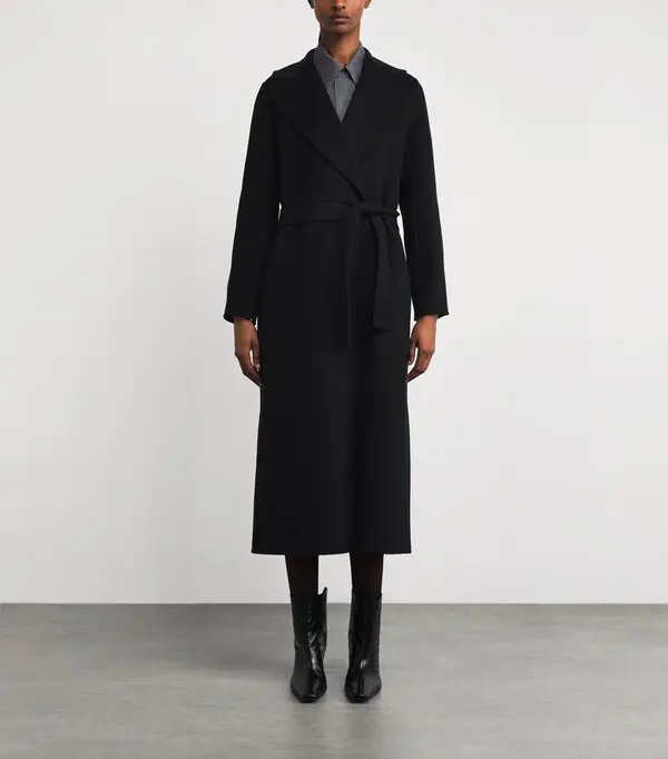 Max Mara Virgin Wool Wrap Coat - Black