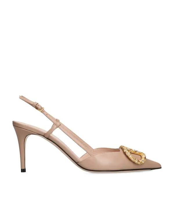 Valentino Garavani Leather Vlogo Slingback Pumps - Pink