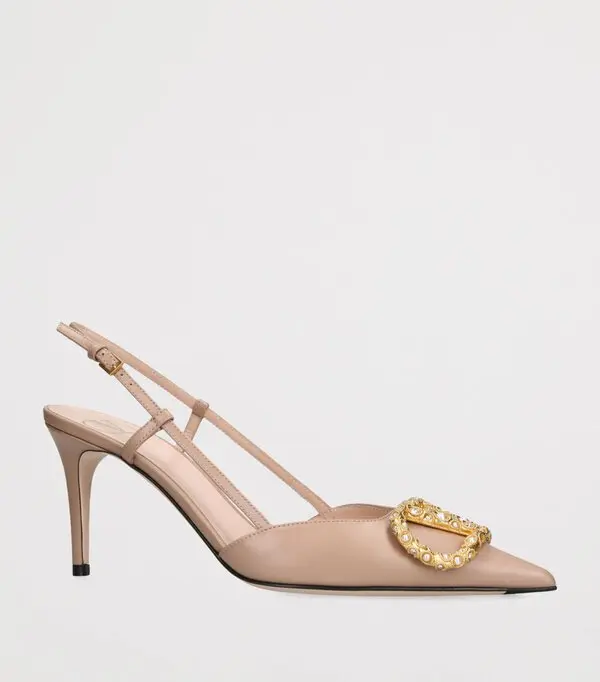 Valentino Garavani Leather Vlogo Slingback Pumps - Pink