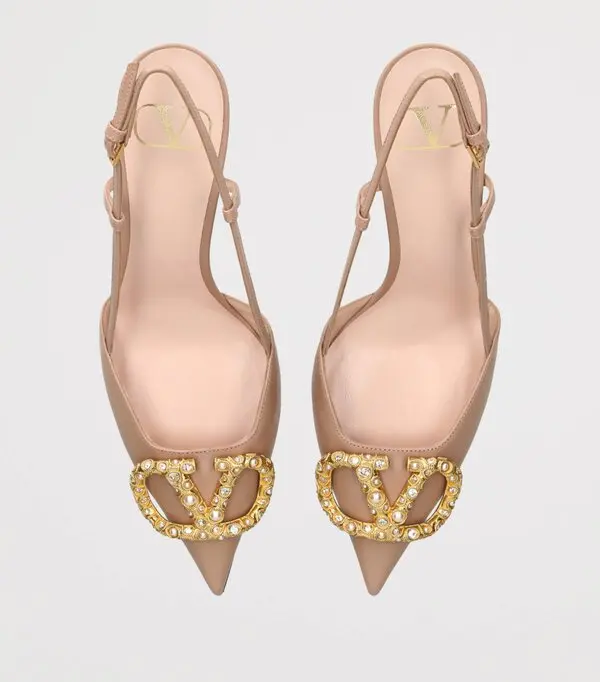 Valentino Garavani Leather Vlogo Slingback Pumps - Pink