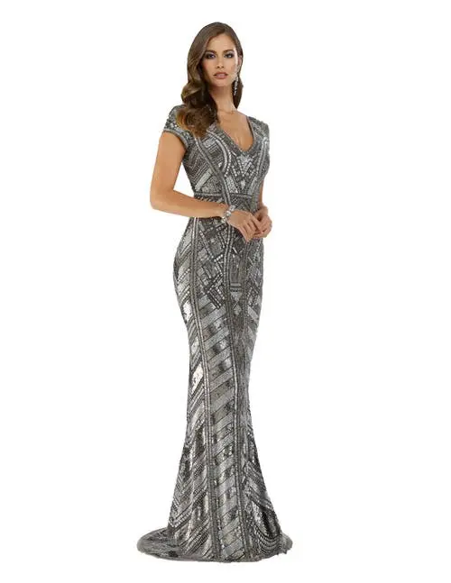 LARA NEW YORK Beaded Bodycon Gown - Platinum