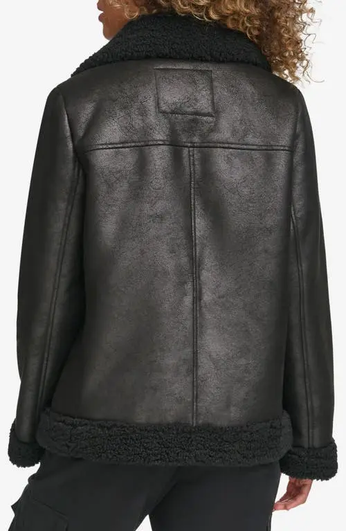 LEVI'S Faux Shearling Lined Faux Leather Moto Jacket - Black